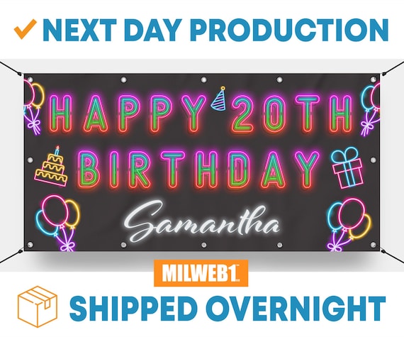 Custom Neon Lettering Happy Birthday Banner Personalized | Etsy