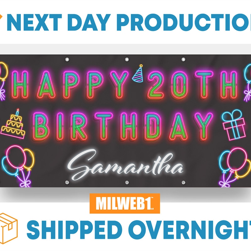 Neon Birthday Banner - Etsy
