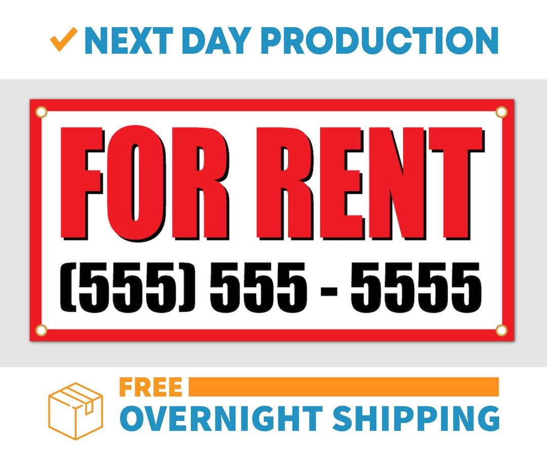 For Rent Custom Number - Vinyl Banner - Sign - Free Overnight Shipping ...