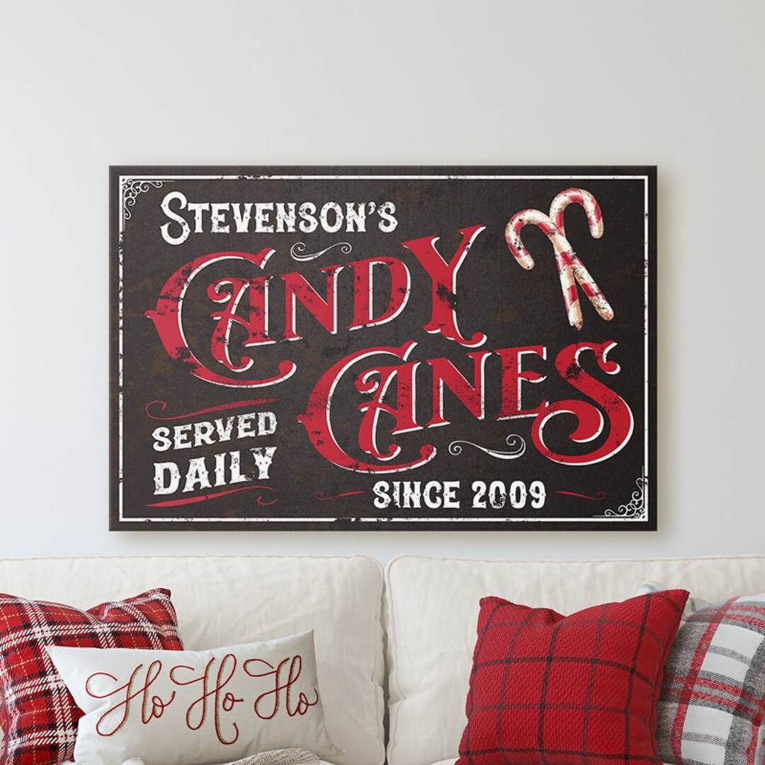 Candy Canes / Personalized Family Name / Christmas Rustic Vintage Old ...