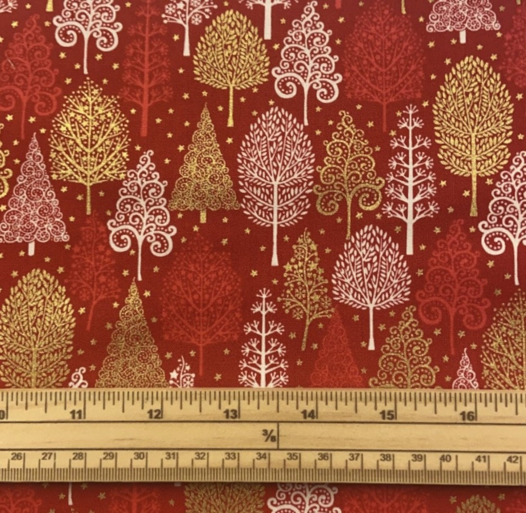 Fat Quarter Scandi Christmas Trees Metallic Red 100% Cotton Quilting ...