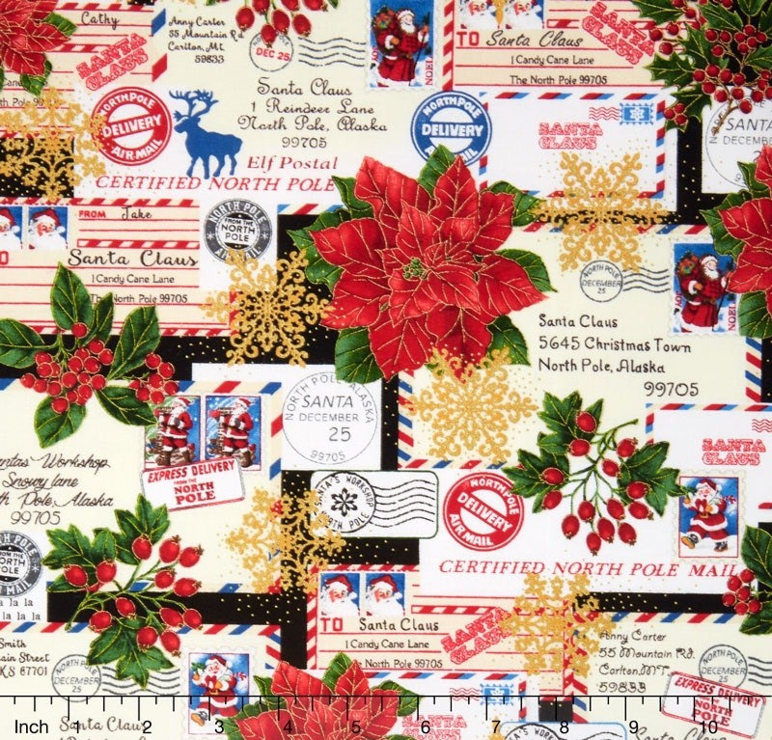 Fat Quarter Letters to Santa Christmas Holiday Cotton Quilting Fabric ...