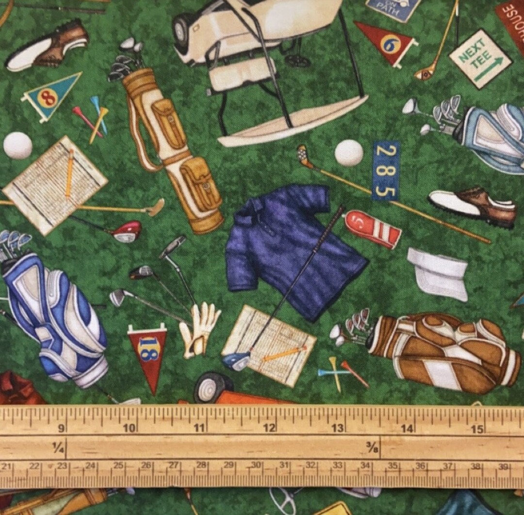 Fat Quarter Chip Shot Golf Equipment on Green 100% Cotton Quilting ...