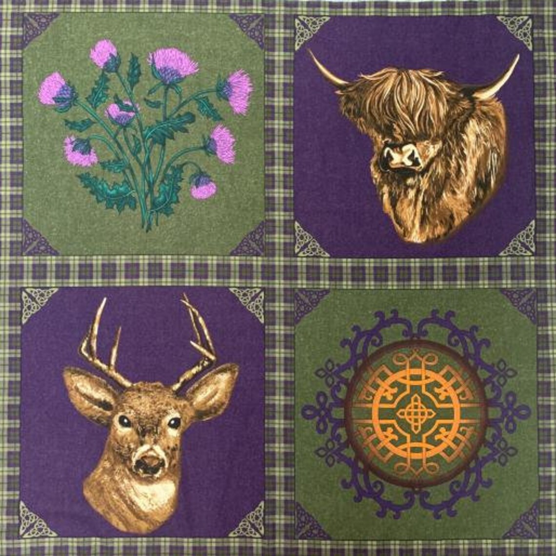 Highland Cow Stag Thistles Celtic Symbol 4 Cushion Panels - Etsy