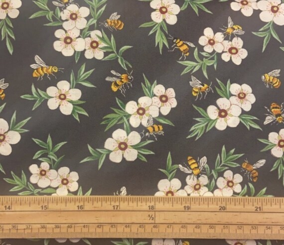 Fat Quarter Bee Haven Bees and Flowers on Dark Grey 100% | Etsy