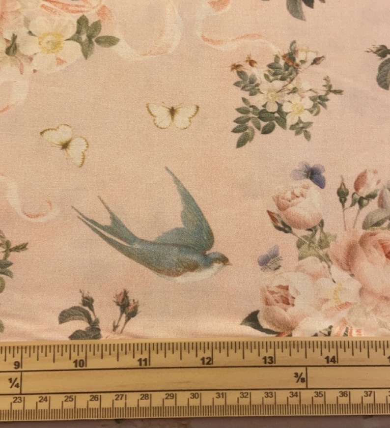 Fat Quarter Rose and Violets Garden Roses and Blue Bird Blush | Etsy