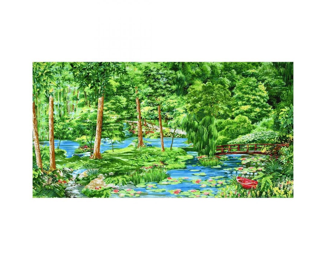 Summer Day Wood Lake Scene Panel 100% Cotton Quilting Fabricchristmas ...