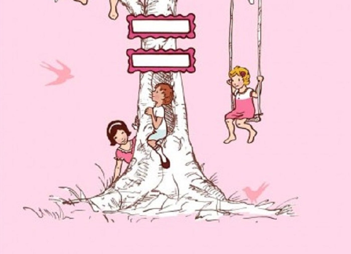 Family Tree Pink Grandchildren Printed Cotton Fabric Panel | Etsy