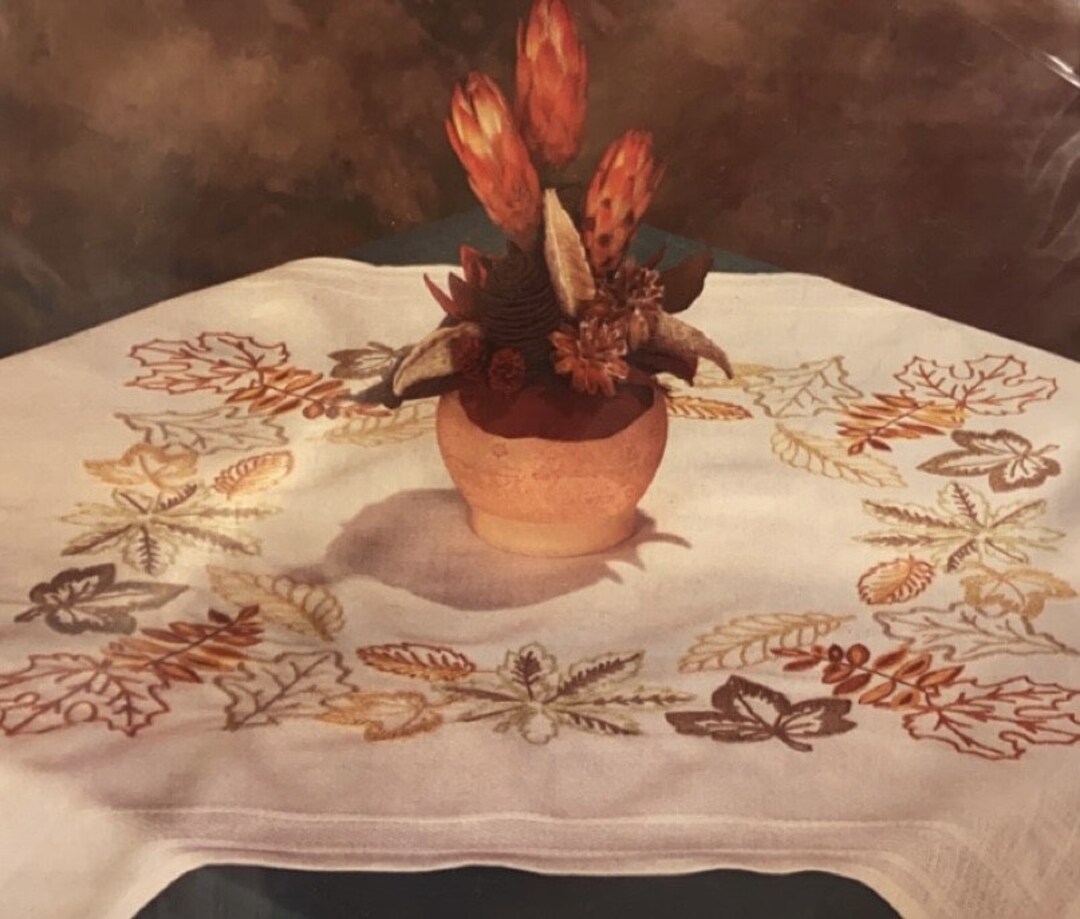 Autumnal Leaves Stamped Tablecloth Embroidery Kit 34''x34'' - Etsy