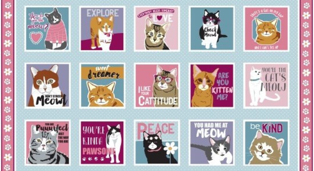 Cattitude 15 Piece Cat Crazy Panel 100% Cotton Print Fabric - Etsy