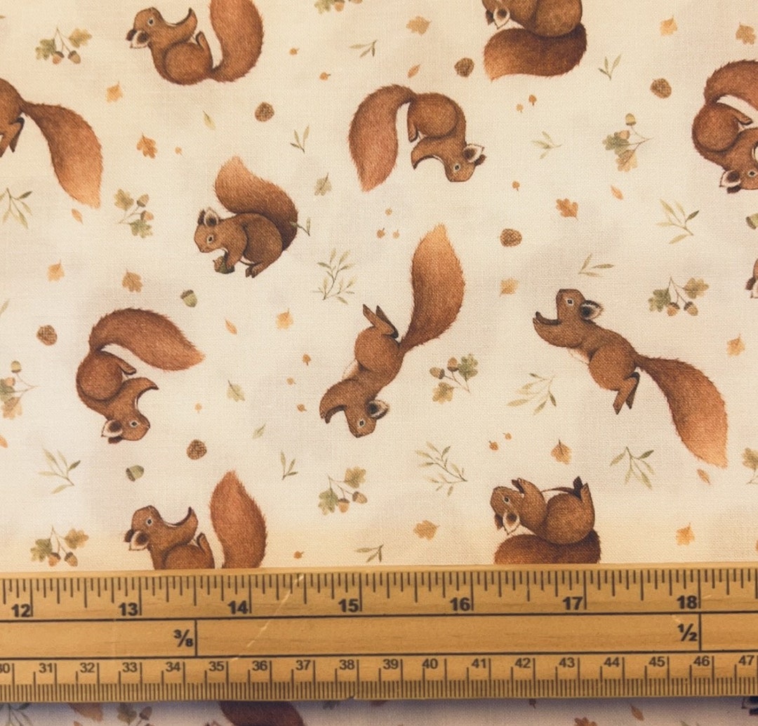 Fat Quarter Woodland Wildlife Animals Squirrel on Cream 100% Cotton ...