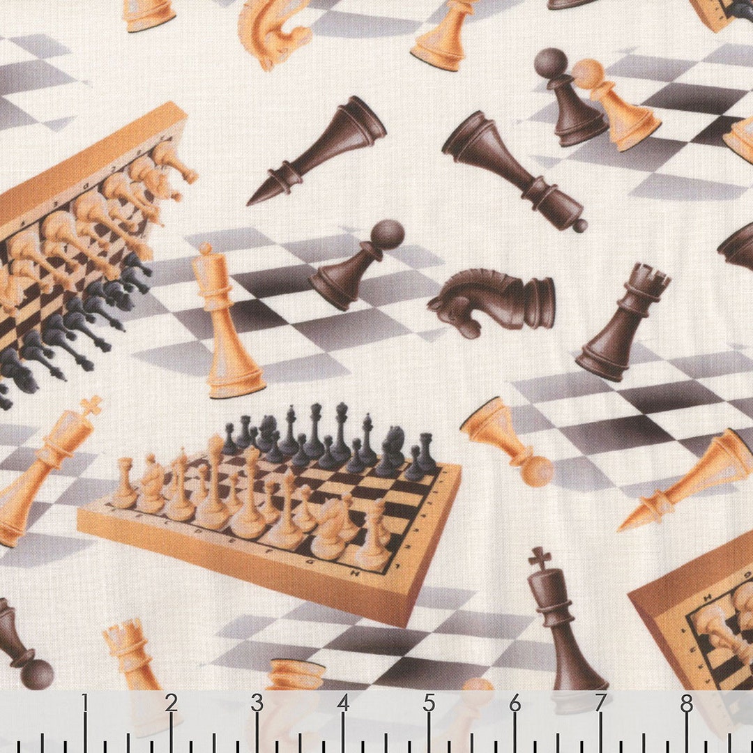 Fat Quarter Checkmate Chess Pieces and Boards on White 100% Cotton ...