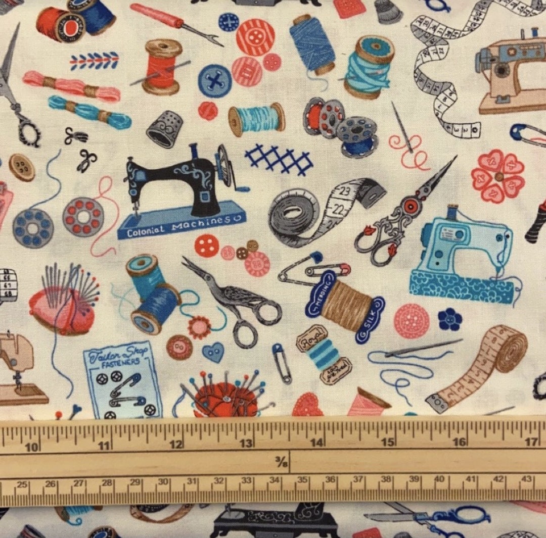 Fat Quarter Sew Vintage Haberdashery Sewing Machines 100% Cotton ...