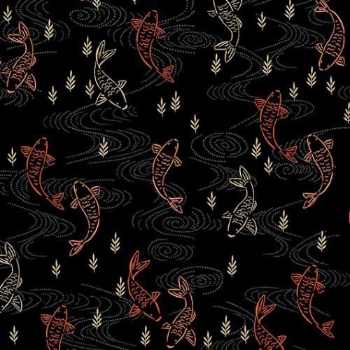 Koi Pond Black Fabric Japanese Water Garden smaller Scale - Etsy