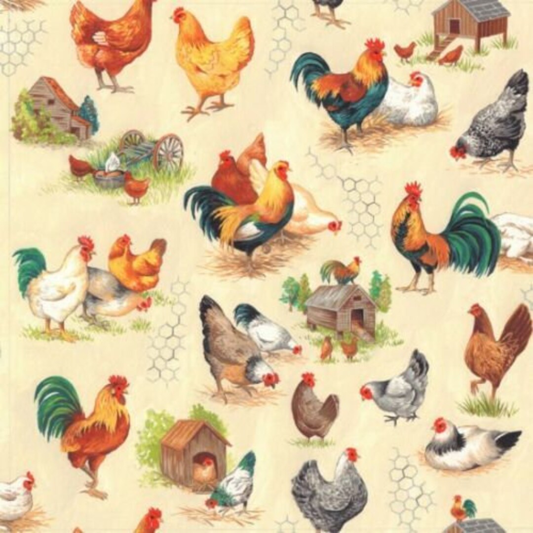 Fat Quarter Chicken Talk Playful Cotton Quilting Fabric Nutex Hens ...