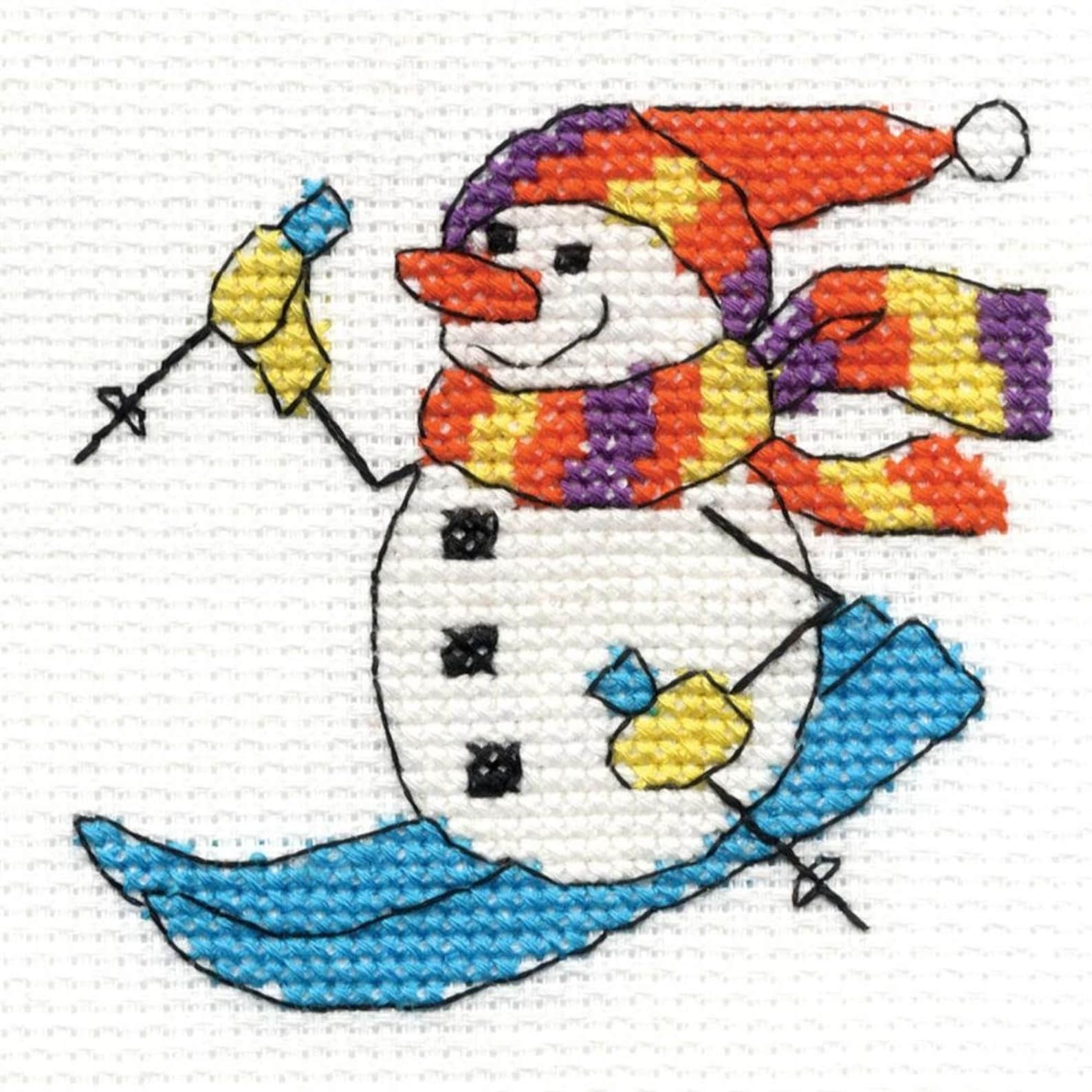 Skiing Snowman Cross Stitch Kit Christmas Characters DMC - Etsy
