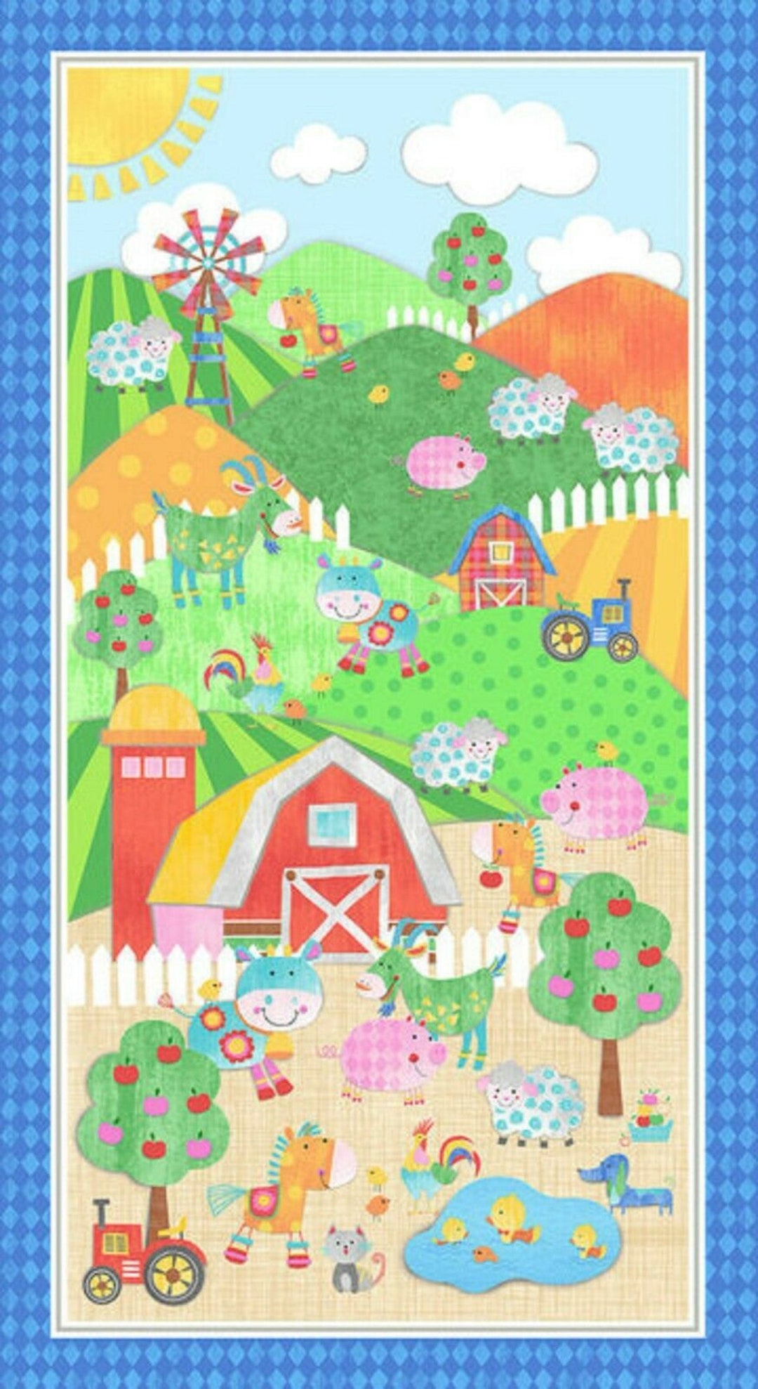 Oink, Moo, Cock a Doodle Doo Farm Animal Panel 100% Cotton Print Fabric ...
