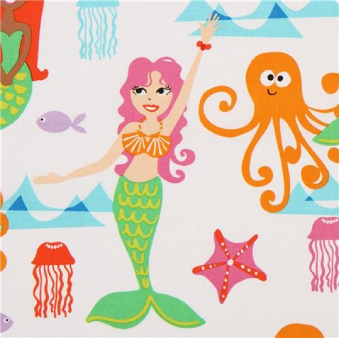 Fat Quarter Swim With Us Mermaids Cotton Quilting Fabric - Michael ...