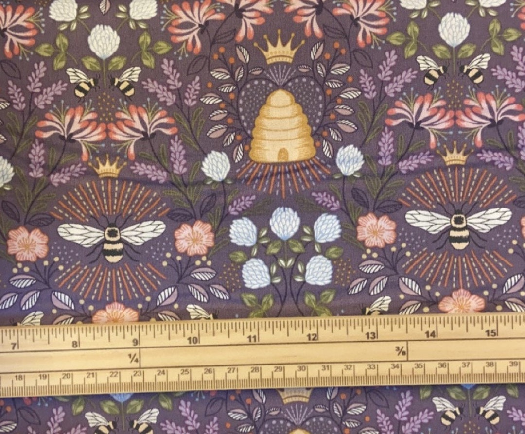 Fat Quarter Bee Hives Bees and Flowers on Aubergine Purple 100% Cotton ...