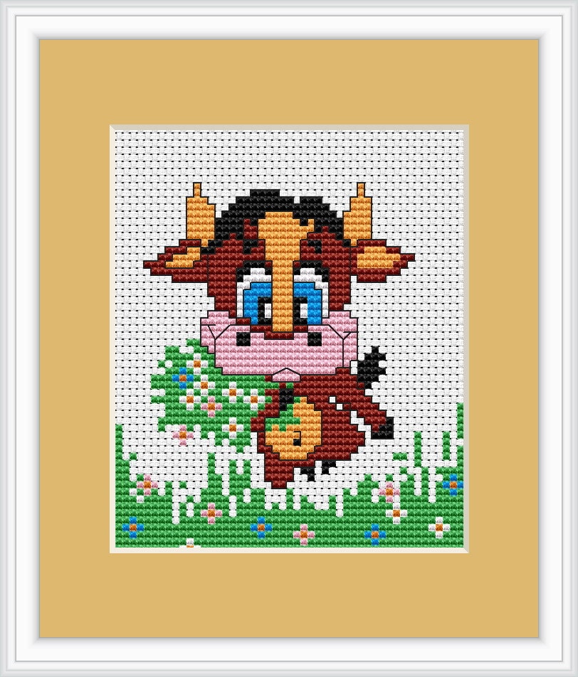 Cow Cross Stitch Kit by Luca S Ideal for Beginner 9cm X 9cm on 14 Count ...