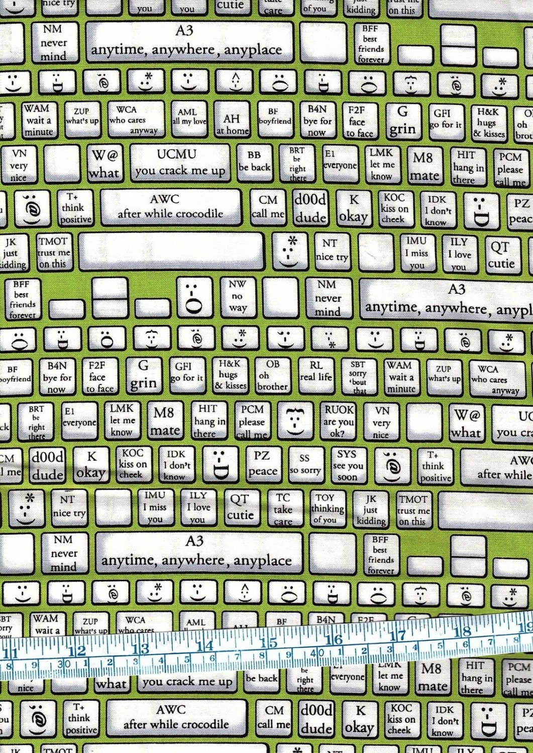 Fat Quarter Back Talk Keyboard 100% Cotton Quilting Fabric Text Speak ...