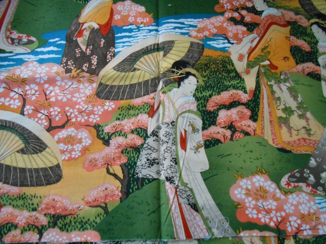 Fat Quarter Japanese Ladies Geisha Garden Scenic 100% Cotton Quilting ...