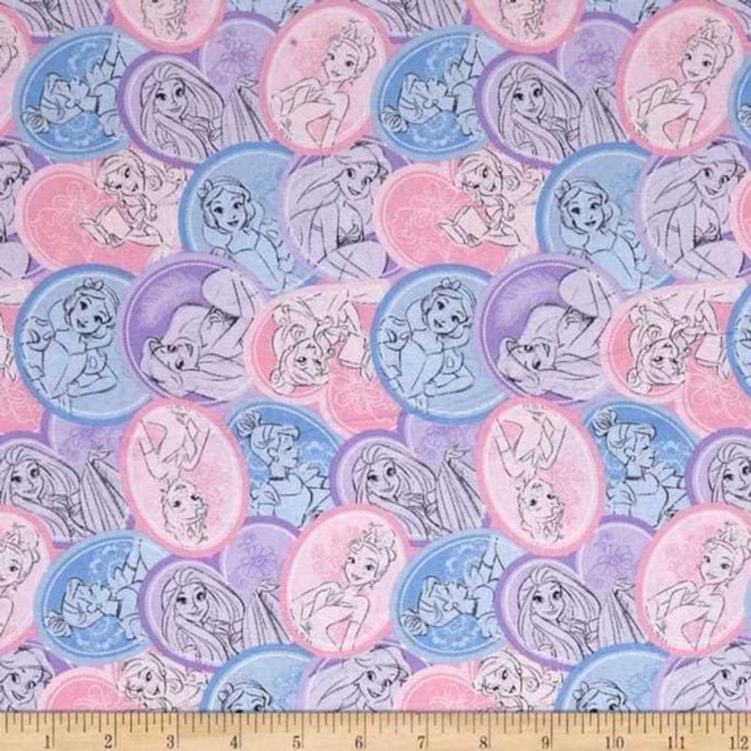 Fat Quarter Disney Princess Badge Pink Blue Lilac 100% Cotton Quilting ...