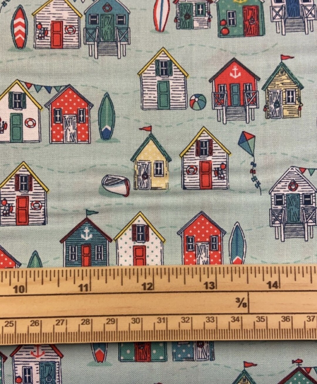 Fat Quarter Sea Breeze Beach Huts Turquoise 100% Cotton Quilting Fabric ...