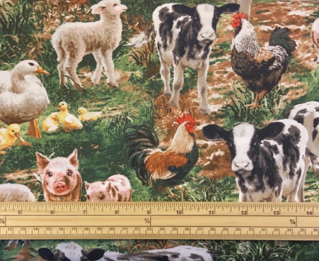 Fat Quarter Animal Farm Sheep, Chickens, Cows, Pigs 100% Cotton ...
