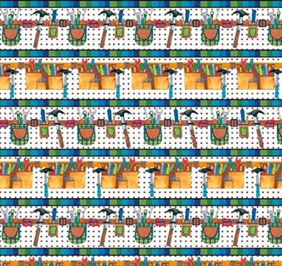 Half A Meter Of Tool Time Builders Tools Stripe 100% Cotton | Etsy