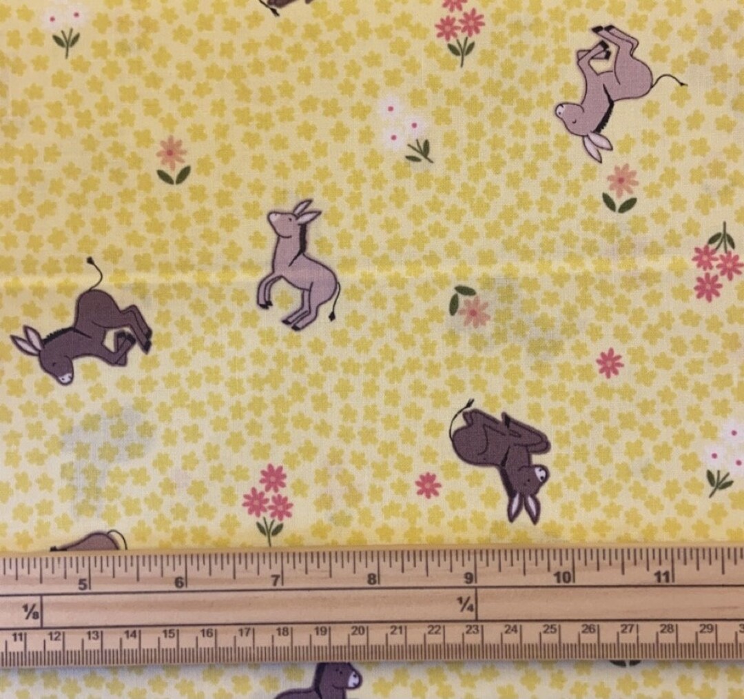 Fat Quarter Farmyard Dinky Donkeys on Yellow 100% Cotton Quilting ...