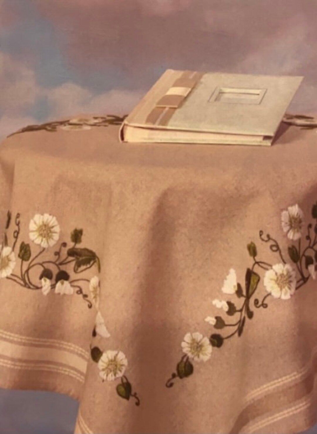 White Floral Stamped Tablecloth Embroidery Kit 32''x32'' - Etsy