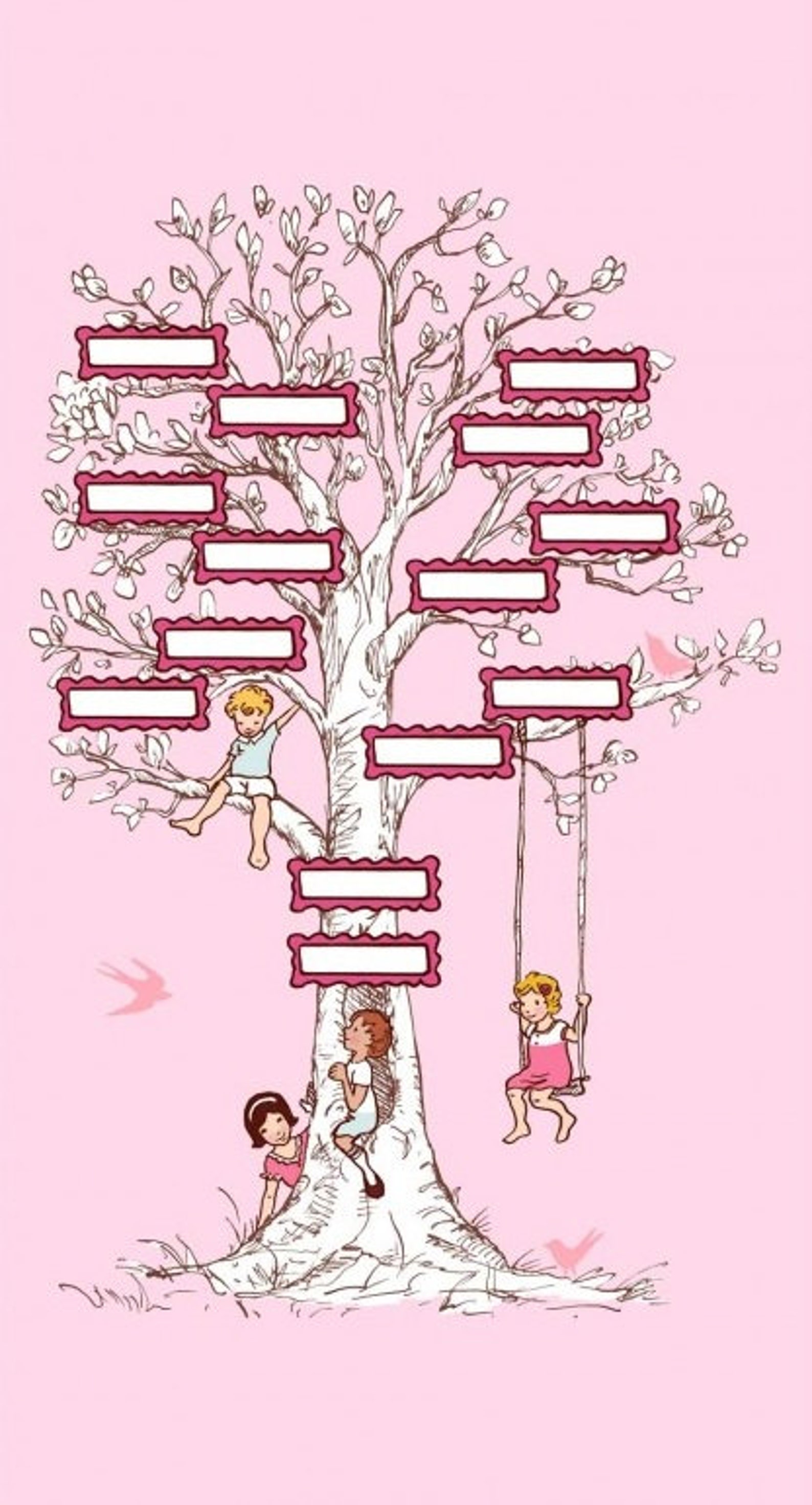 Family Tree Pink Grandchildren Printed Cotton Fabric Panel - Michael ...
