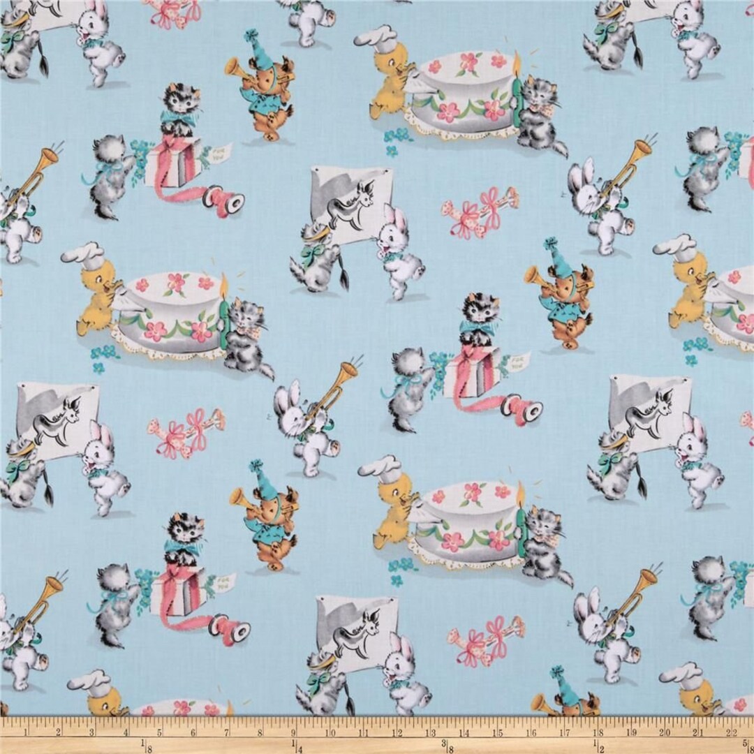 Fat Quarter Perfect Party Animals on Blue 100% Cotton Quilting ...