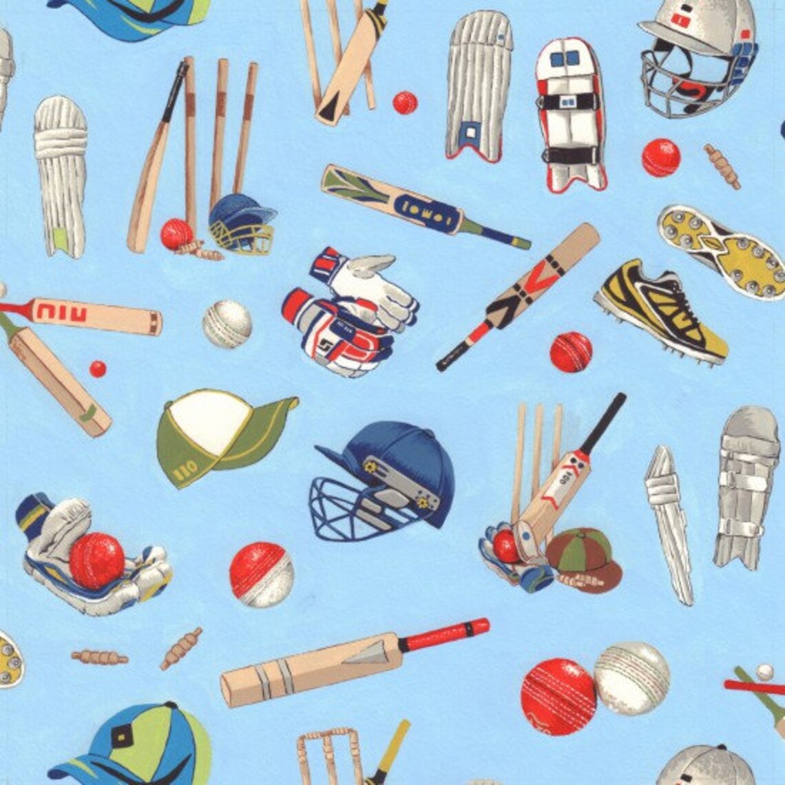 Fat Quarter All Rounder Cricket Equipment 100% Cotton Quilting Fabric ...