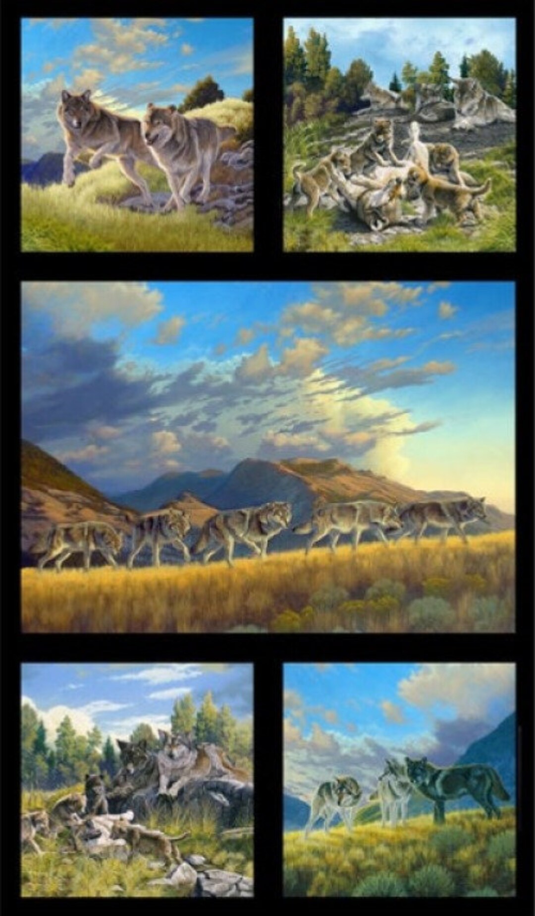 North American Wildlife Wolves Quilting Cotton Fabric Panel Wall ...