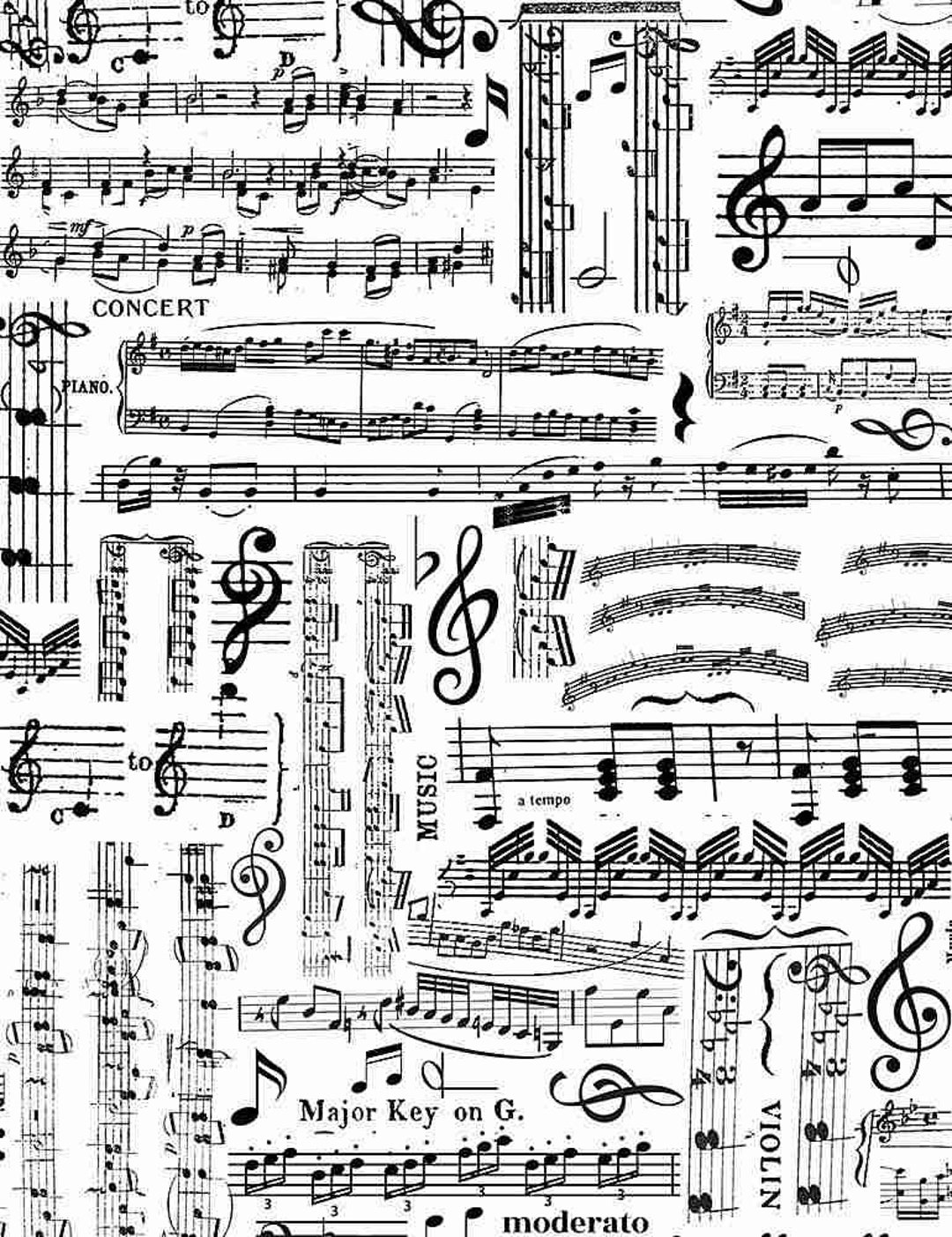 Fat Quarter Written Music Notes 100% Cotton Quilting Fabric Timeless ...