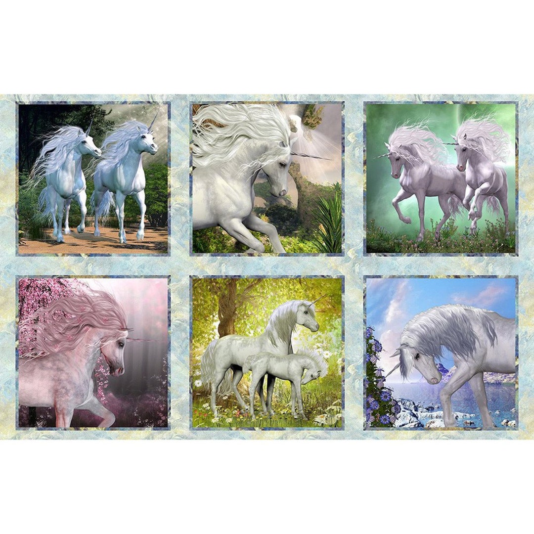 Panels Magical Unicorns 6 Squares Panel 100% Cotton Print ...