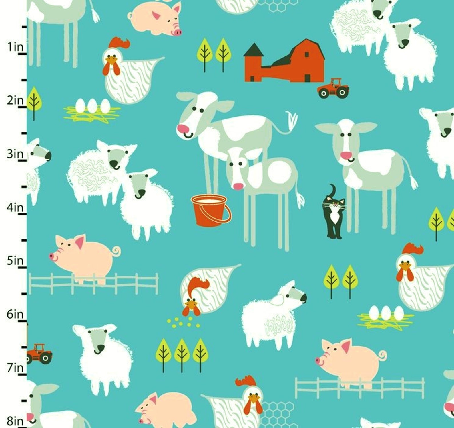 Fat Quarter Farm Friends Blue Pigs Sheep Chickens Cows Cotton - Etsy UK