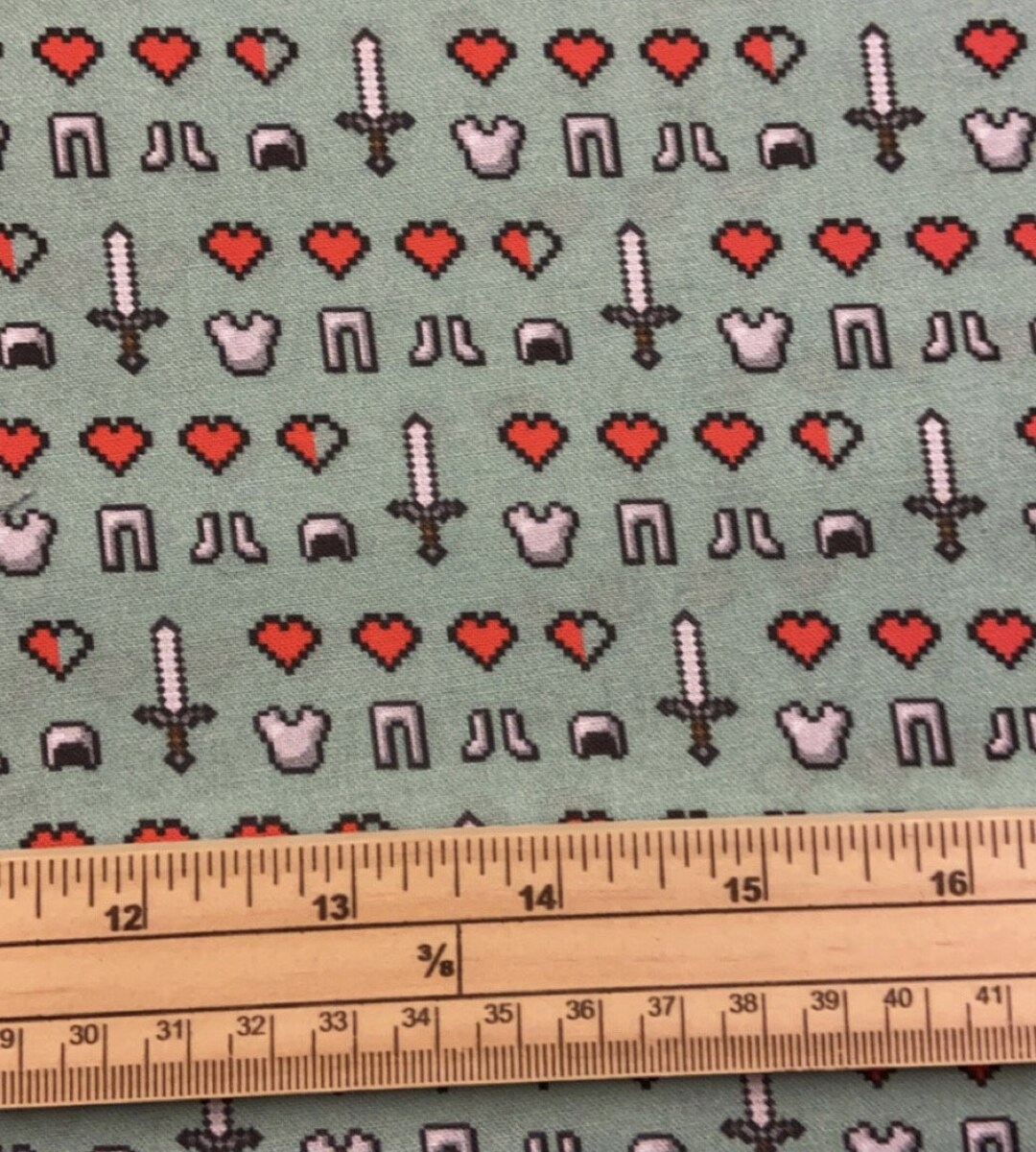 Fat Quarter Minecraft Icons, Health, Armor on Teal 100% Cotton Quilting ...