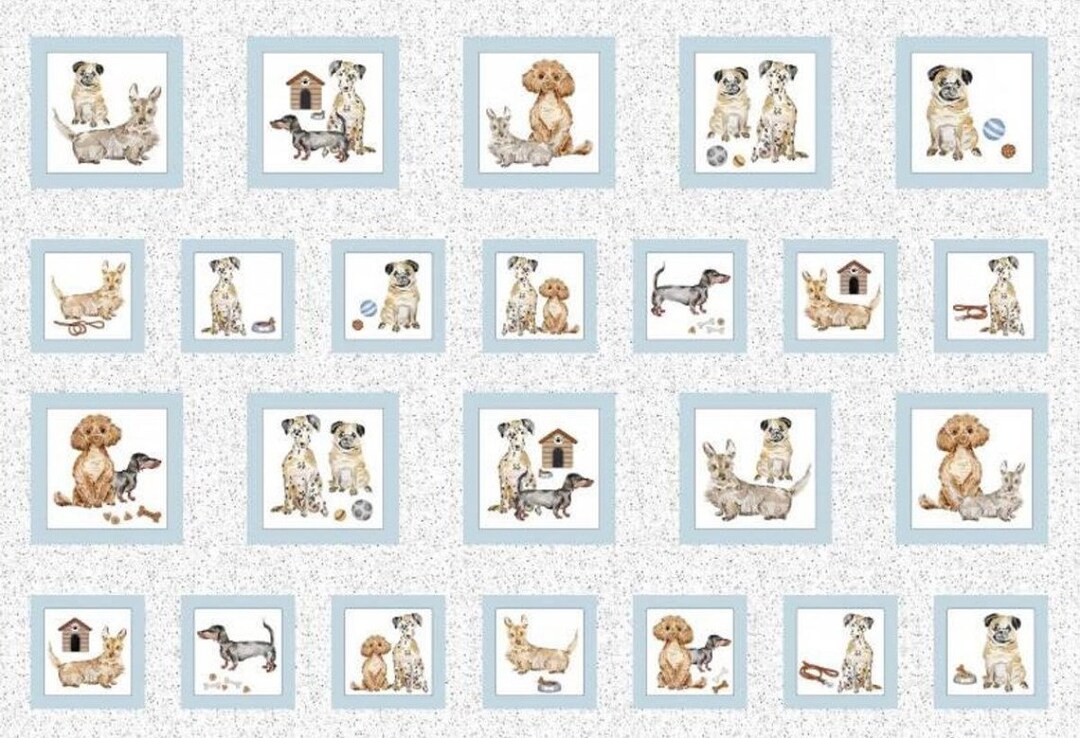 Pooch Portraits Puppy Dog Blocks Cotton Quilting Fabric 68cm X 110cm ...