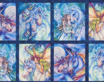 Unicorn. Night Garden Fantasy Fabric Craft Panels in 100% Cotton or ...