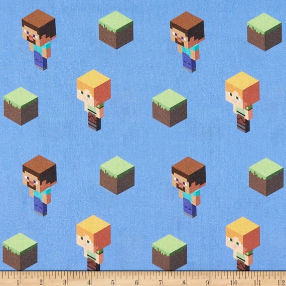 Fat Quarter Minecraft Steve Alex and Dirt Block on Blue 100% - Etsy UK