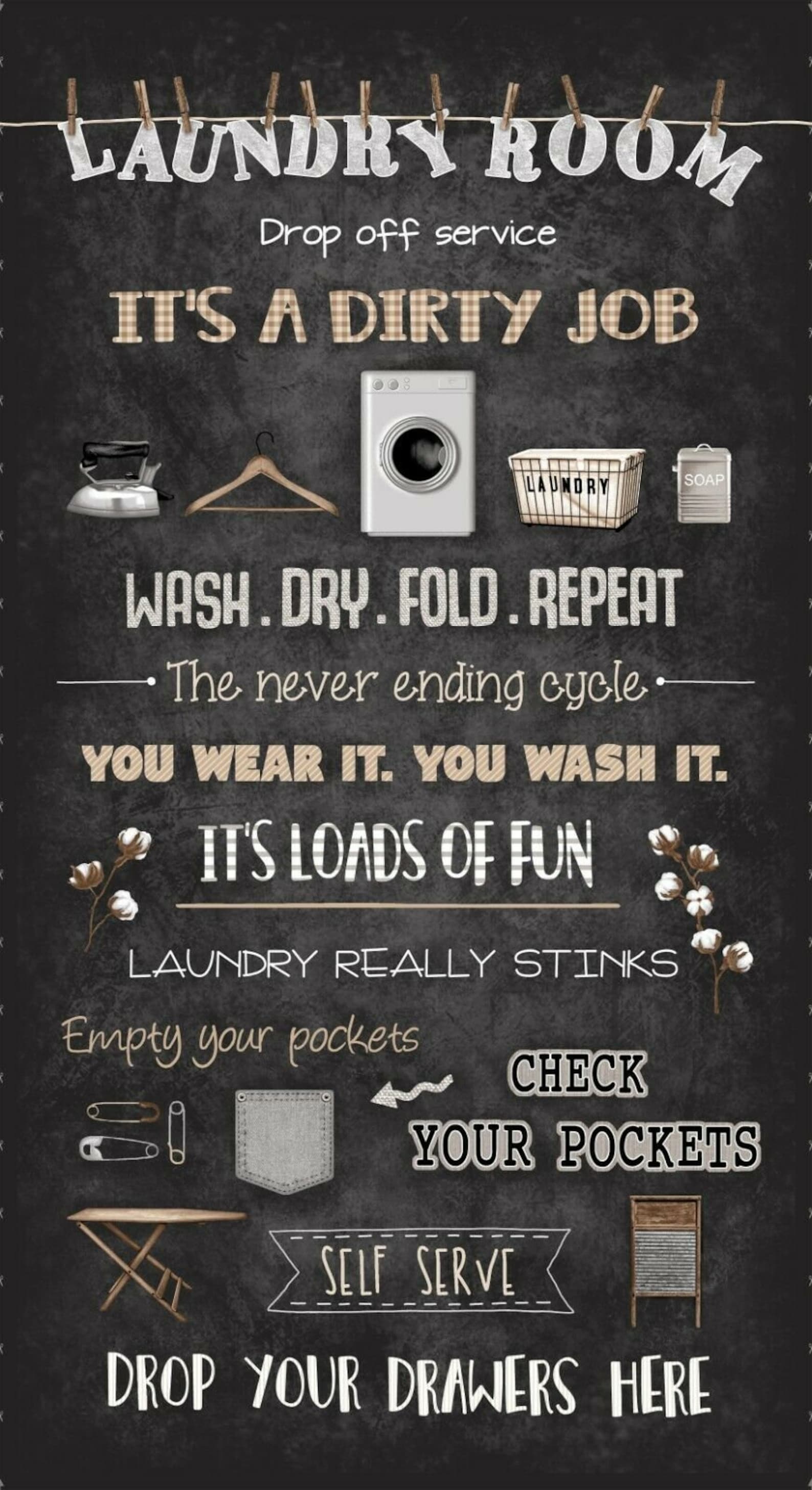 Loads of Fun Laundry Room Rules Panel 100% Cotton Print Fabric - Etsy