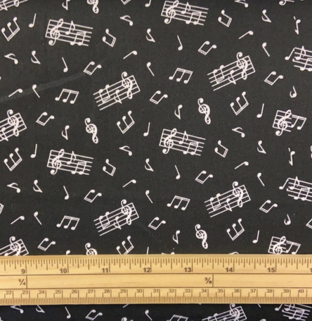 Fat Quarter Scattered White Music Notes on Black Nutex 100% Cotton ...