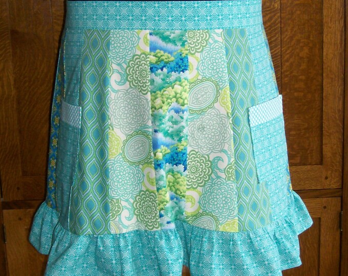 Plus Size Patchwork Half Apron - Aqua Patchwork Ruffled Apron - Plus Size - Etsy