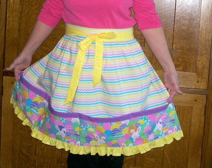 Easter Apron - 4 Pocket Ruffled Half Apron - Retro Easter Apron - One ...