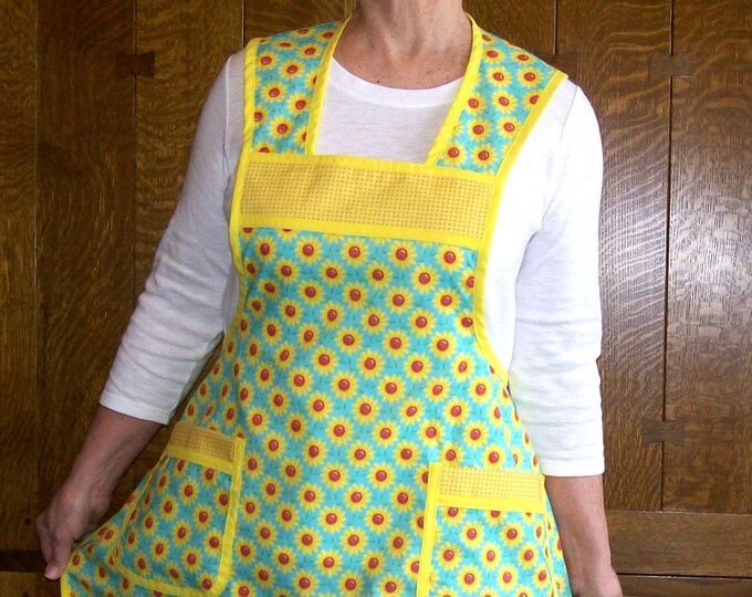 Sunflower Retro Apron Kitchen Apron With Sunflowers Two Pocket Apron ...
