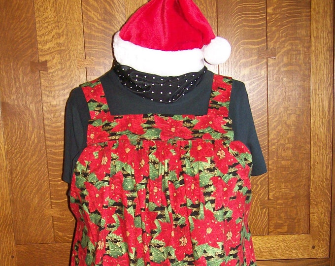 Christmas Plus Size Smock Apron No Tie Holiday Smock Poinsettia Print ...
