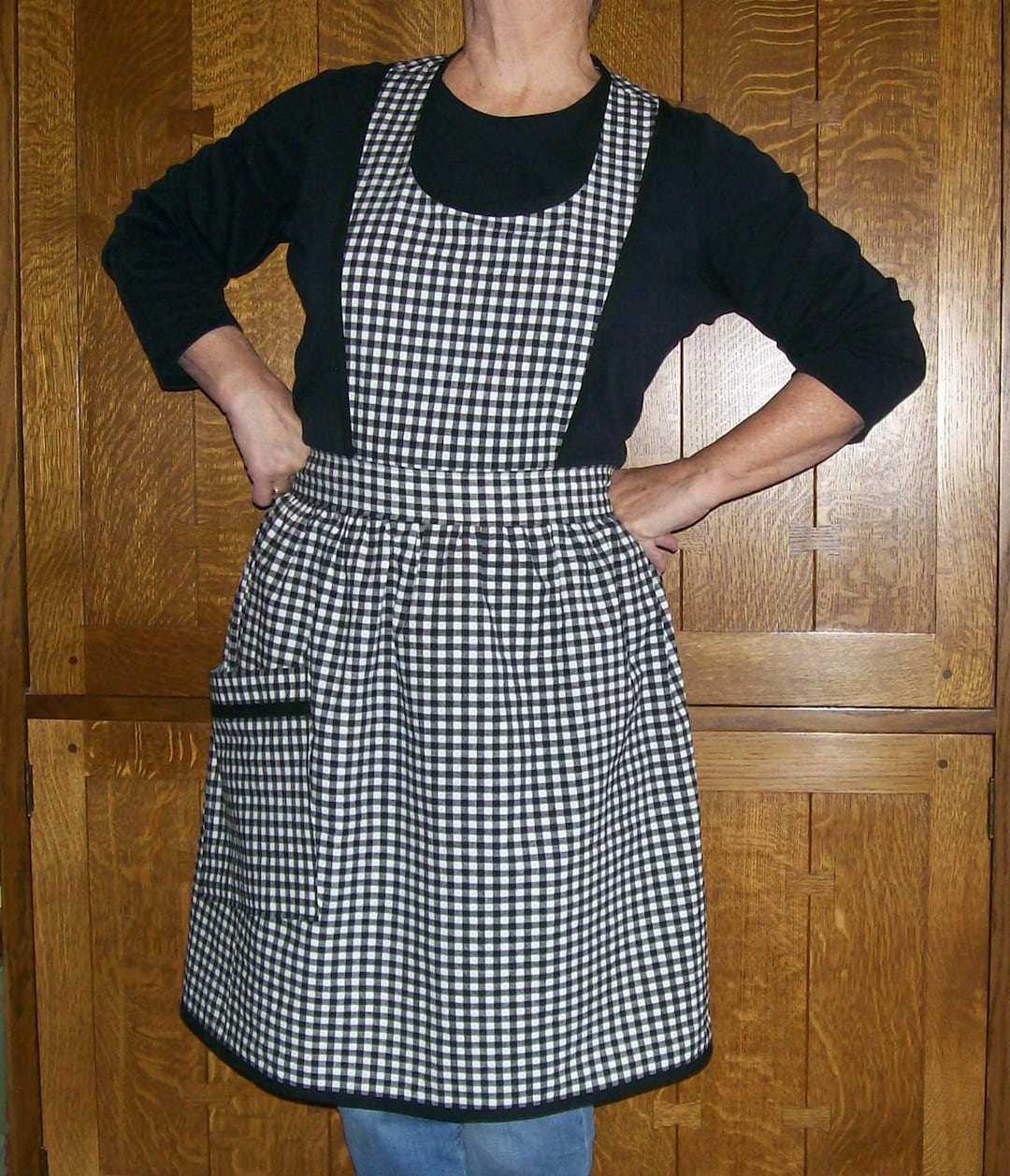 Black and White Gingham Retro Apron - Bib Style Apron With Pocket ...